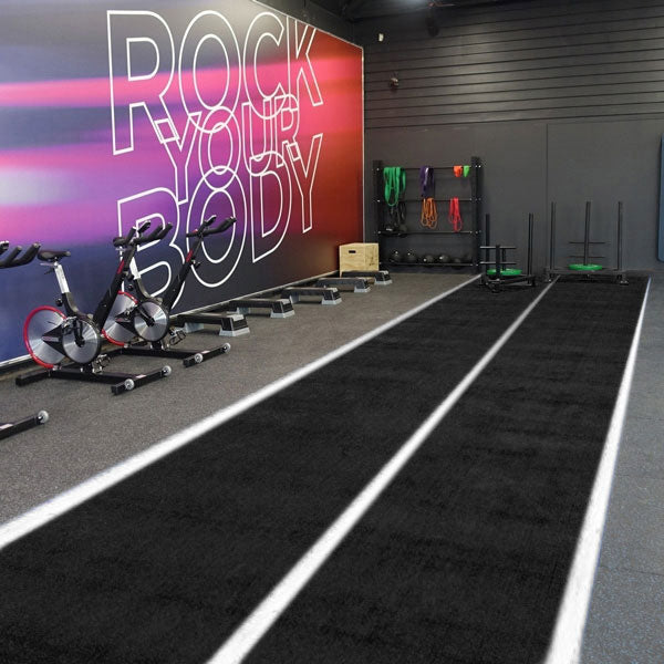 20M x 2M TITANIUM USA BLACK ASTRO TURF SLED TRACK WITH WHITE CENTRE ...